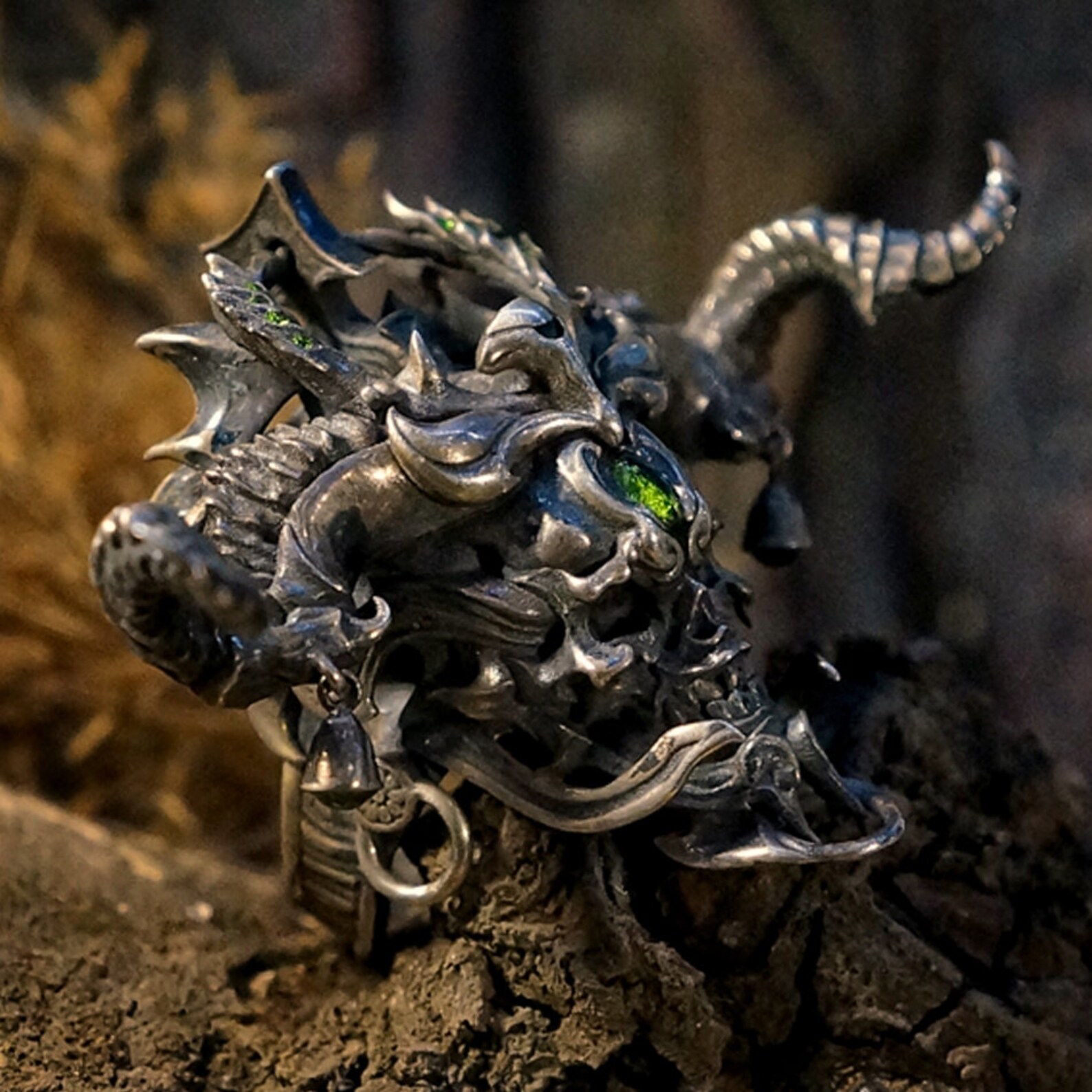 Skull Shape Retro Exaggerated Ring Gothic Style Ring 925 Sterling ...