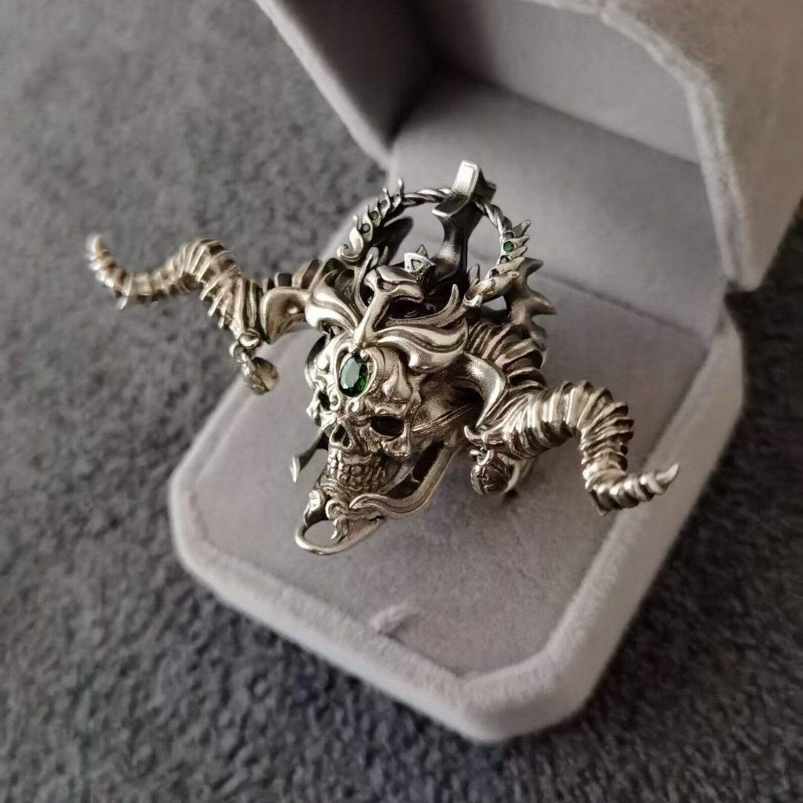 Skull Shape Retro Exaggerated Ring Gothic Style Ring 925 Sterling ...
