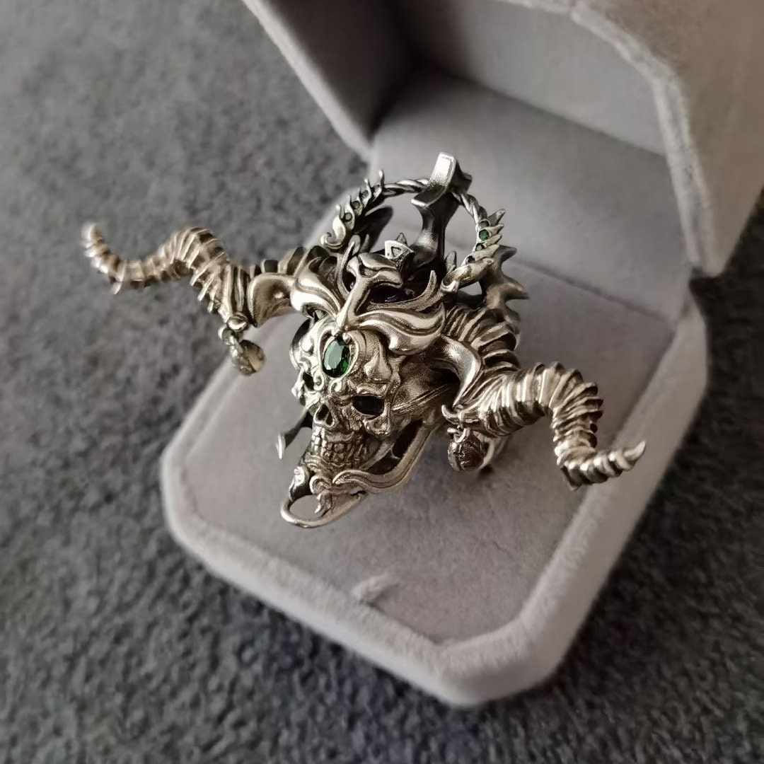 Skull Shape Retro Exaggerated Ring Gothic Style Ring 925 Sterling ...