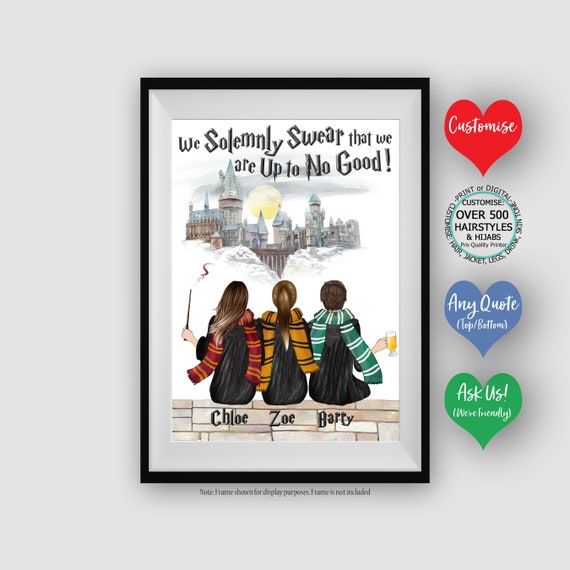 3 Friends/siblings Wizard Print Customised Family Print | Etsy