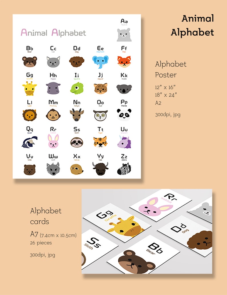 Alphabet Poster ABC Poster Animal Alphabet ABC Kids Room - Etsy