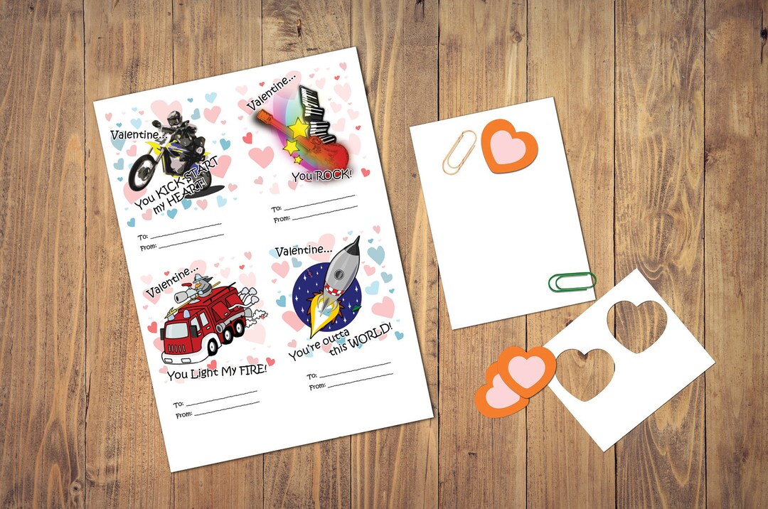Printable Valentine Cards for Boys, Classroom Valentine Cut-outs, - Etsy