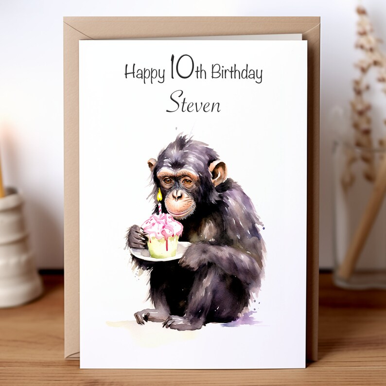 Chimpanzee Birthday Card Cute Illustration Jungle Animals Blank Card A6 ...