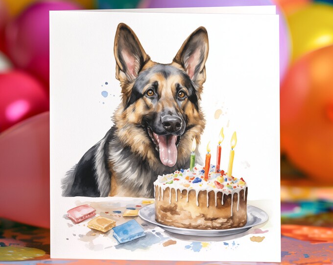 German Shepherd Birthday Card Cute Personalised Custom Painting Animals ...