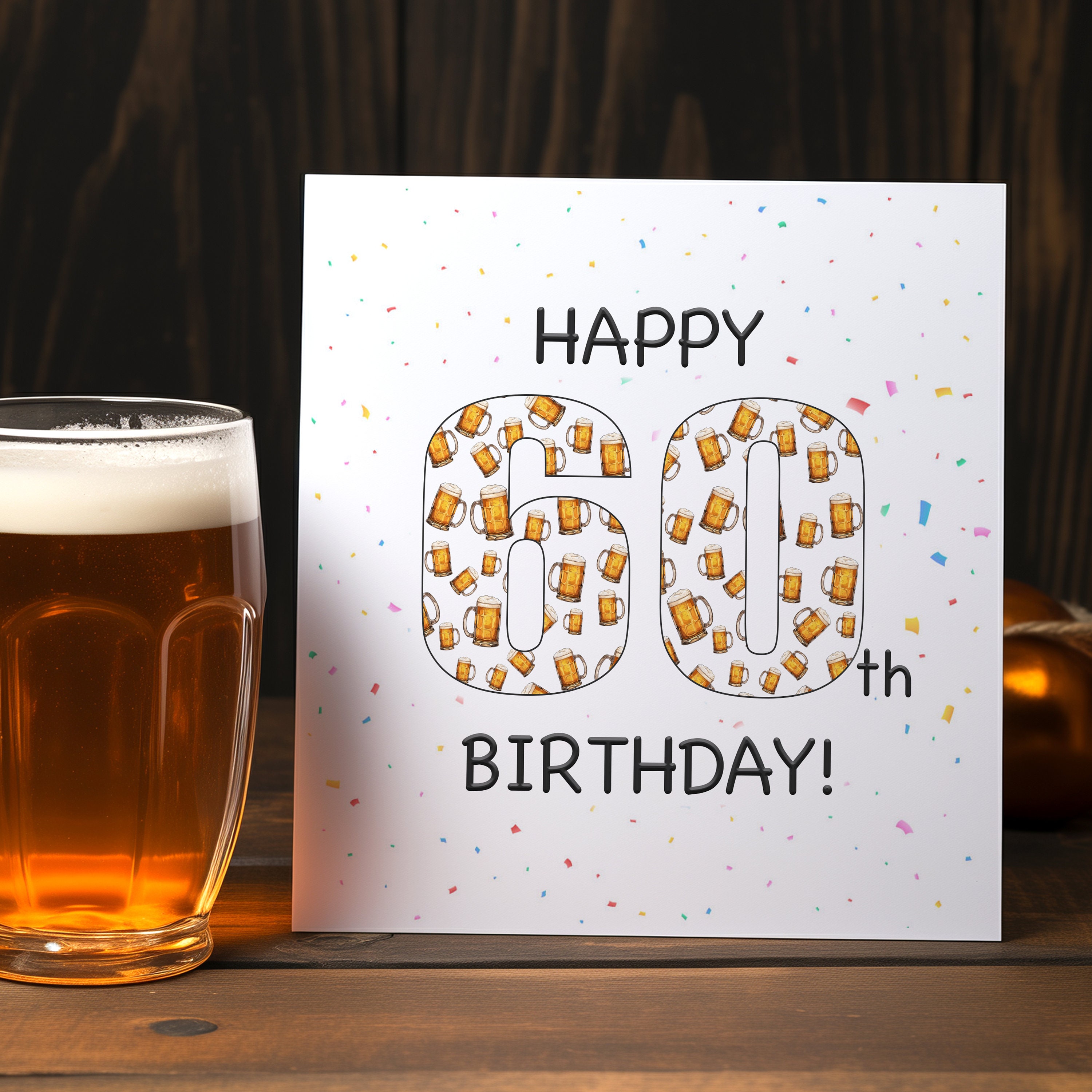 60th Birthday Card Beer Mugs, Ale Tankard Pint Lager, Milestone Gift ...