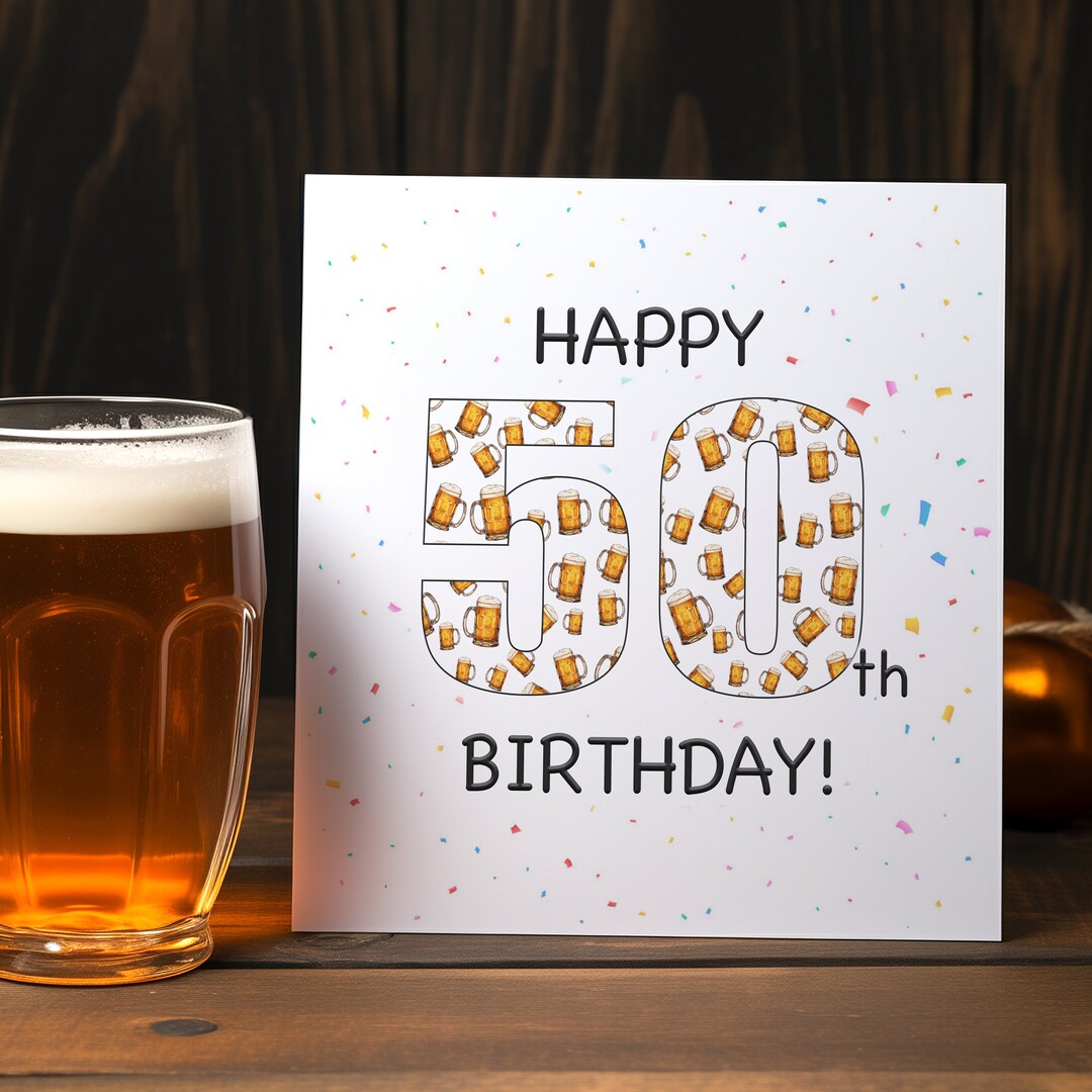 50th Birthday Card Beer Mugs, Ale Tankard Pint Lager, Milestone Gift ...