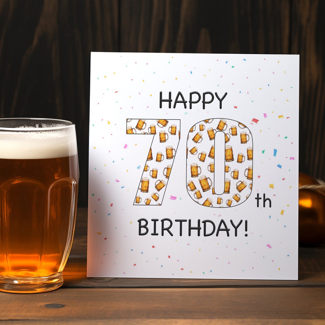 70th Birthday Card Beer Mugs, Ale Tankard Pint Lager, Milestone Gift ...