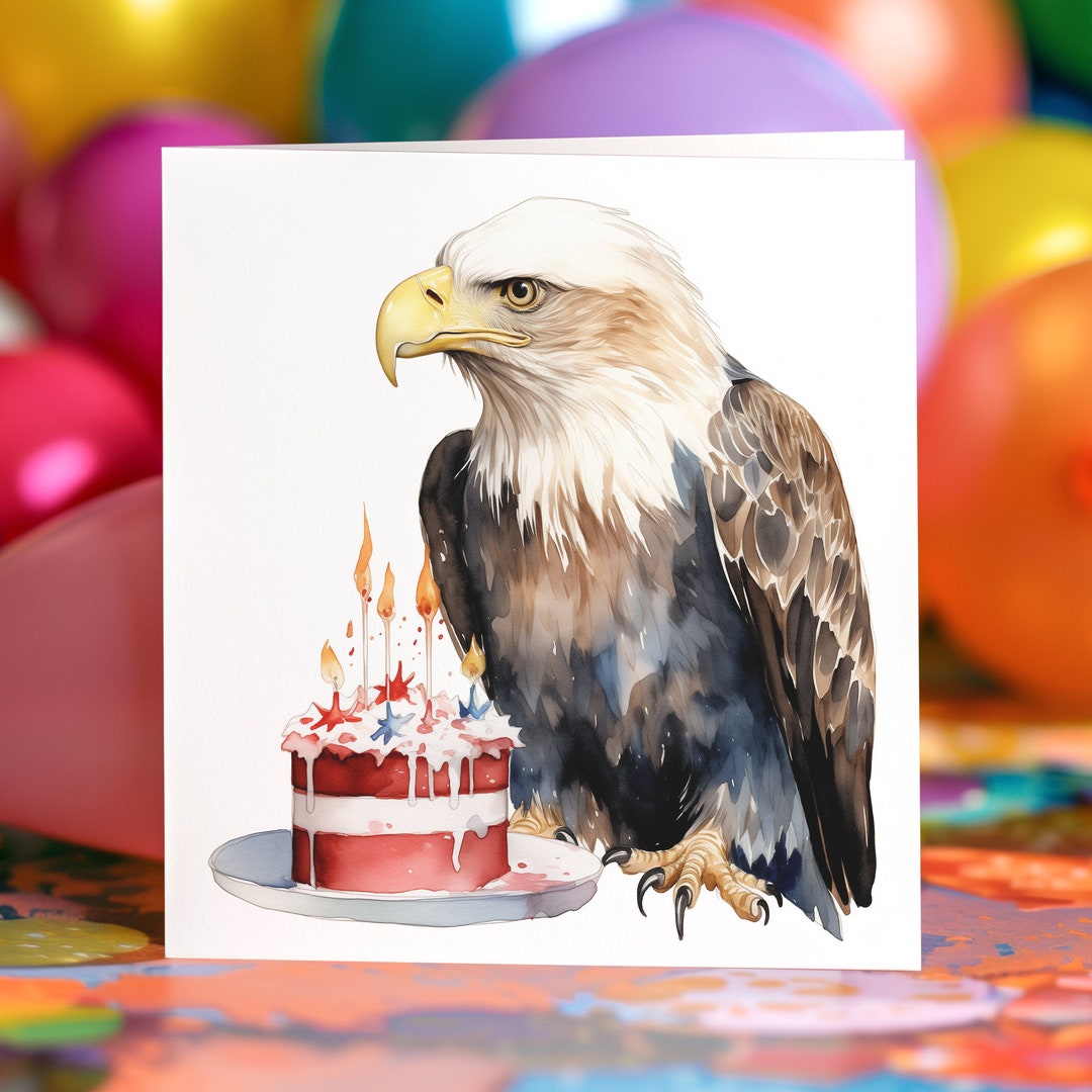 Bald Eagle Birthday Card Cute Personalised Custom Painting Animals ...