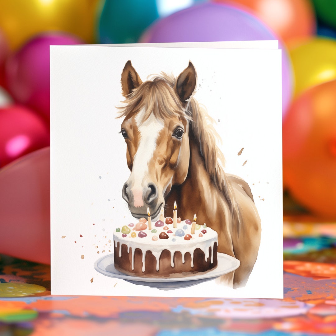 Horse Birthday Card Cute Personalised Custom Painting Animals Blank ...