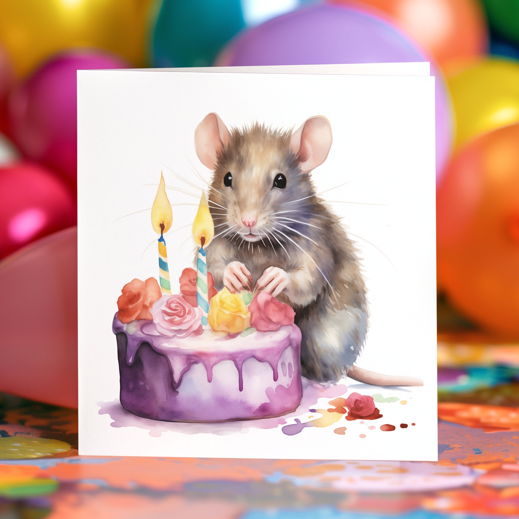 Rat Birthday Card Cute Personalised Custom Painting Animals Blank Card ...