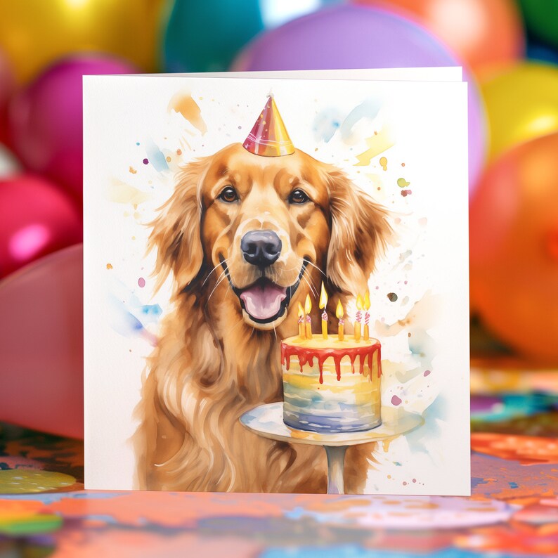 Golden Retriever Birthday Card, Personalised Greeting Card for Dog ...
