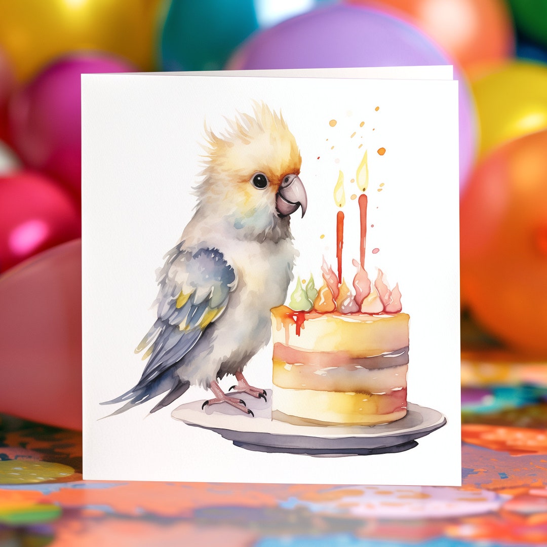 Cockatiel Birthday Card Cute Personalised Custom Painting Animals Card ...