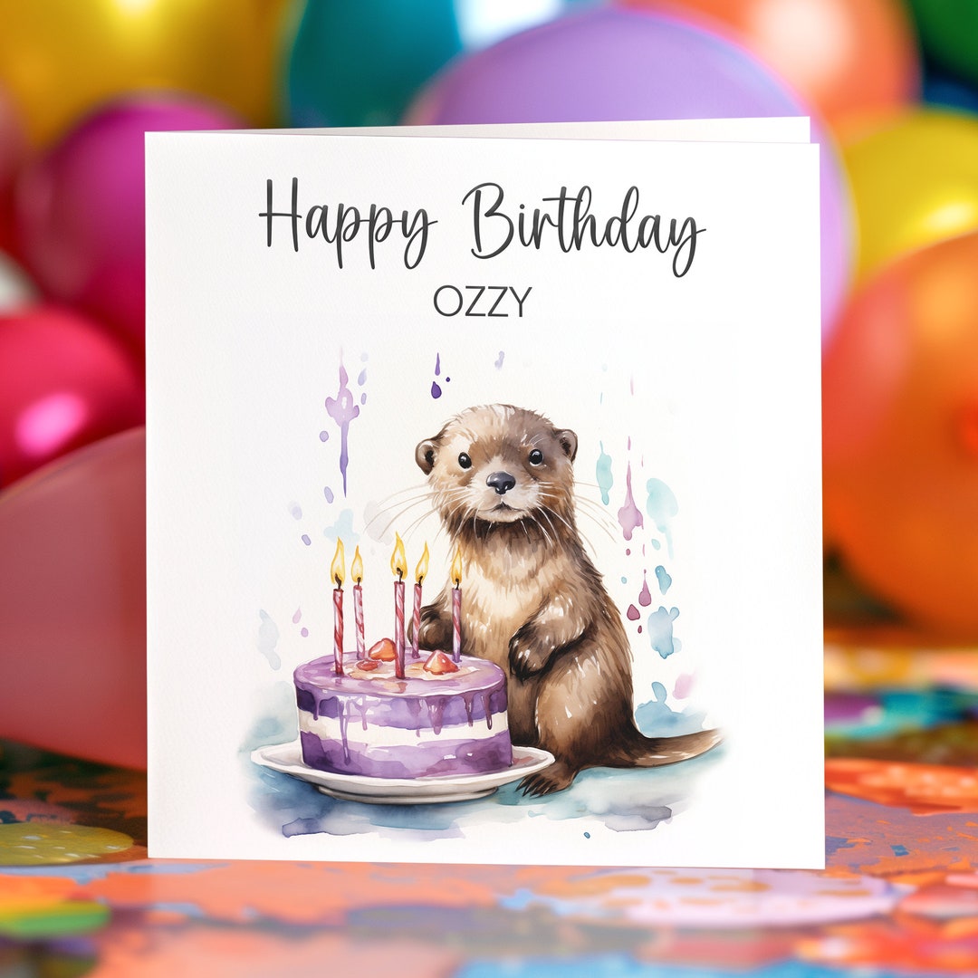 Otter Birthday Card, Happy Birthday, 148mm Square Greeting Card, Blank ...