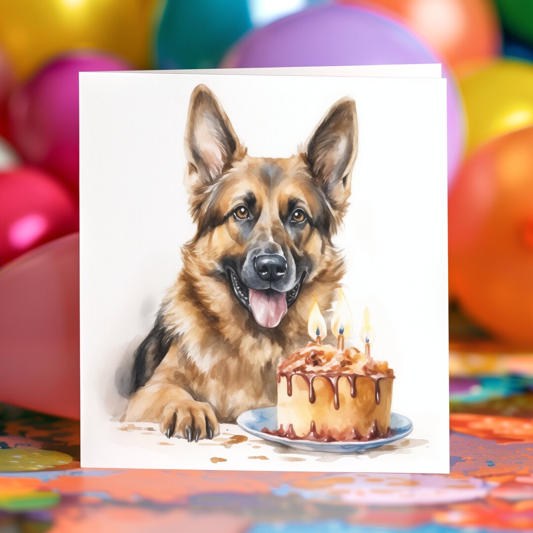 German Shepherd Birthday Card Cute Personalised Custom Painting Animals ...