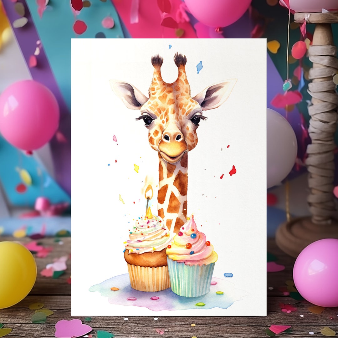 Giraffe Birthday Card Personalised Custom Cute Illustration for Friend ...
