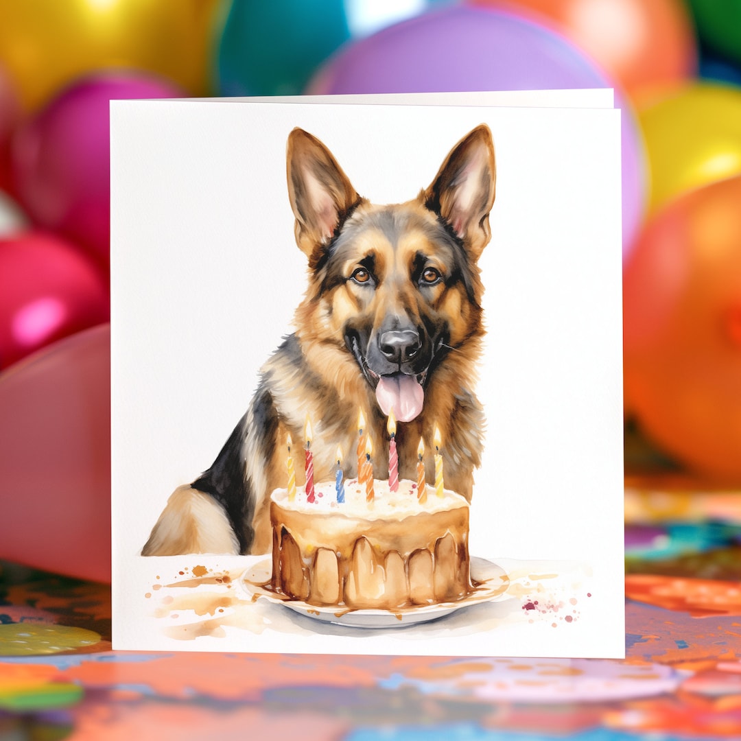 German Shepherd Birthday Card Cute Personalised Custom Painting Animals ...