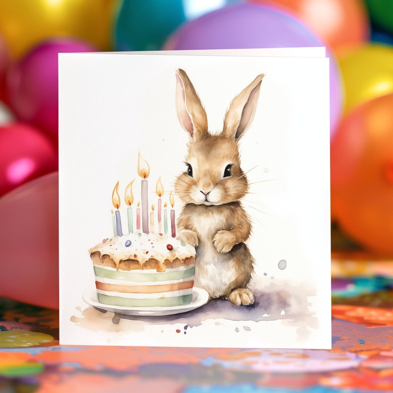 Bunny Rabbit Birthday Card Cute Personalised Custom Painting Animals ...