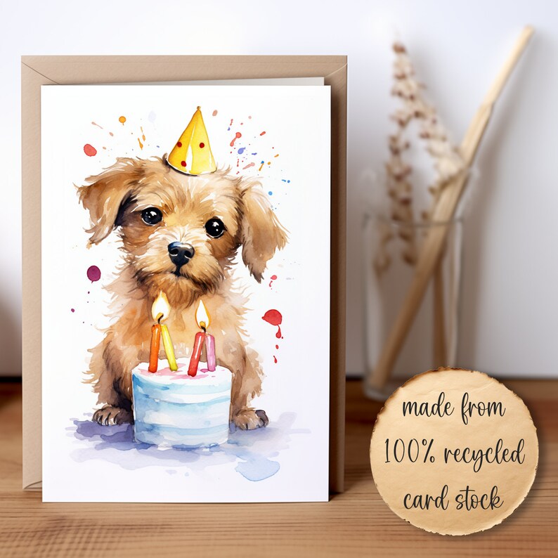 Puppy Birthday Card Cute Illustration Pet Animals Blank A6 Card Dog ...