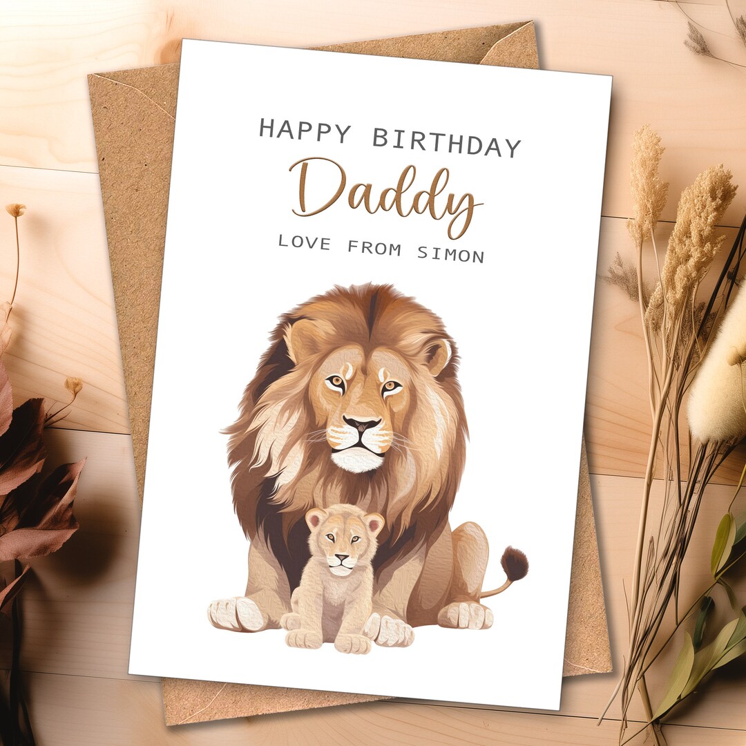 Lion Birthday Card, Daddy, Dad, Son, Cute Gift, Lion A6 Greeting Card ...