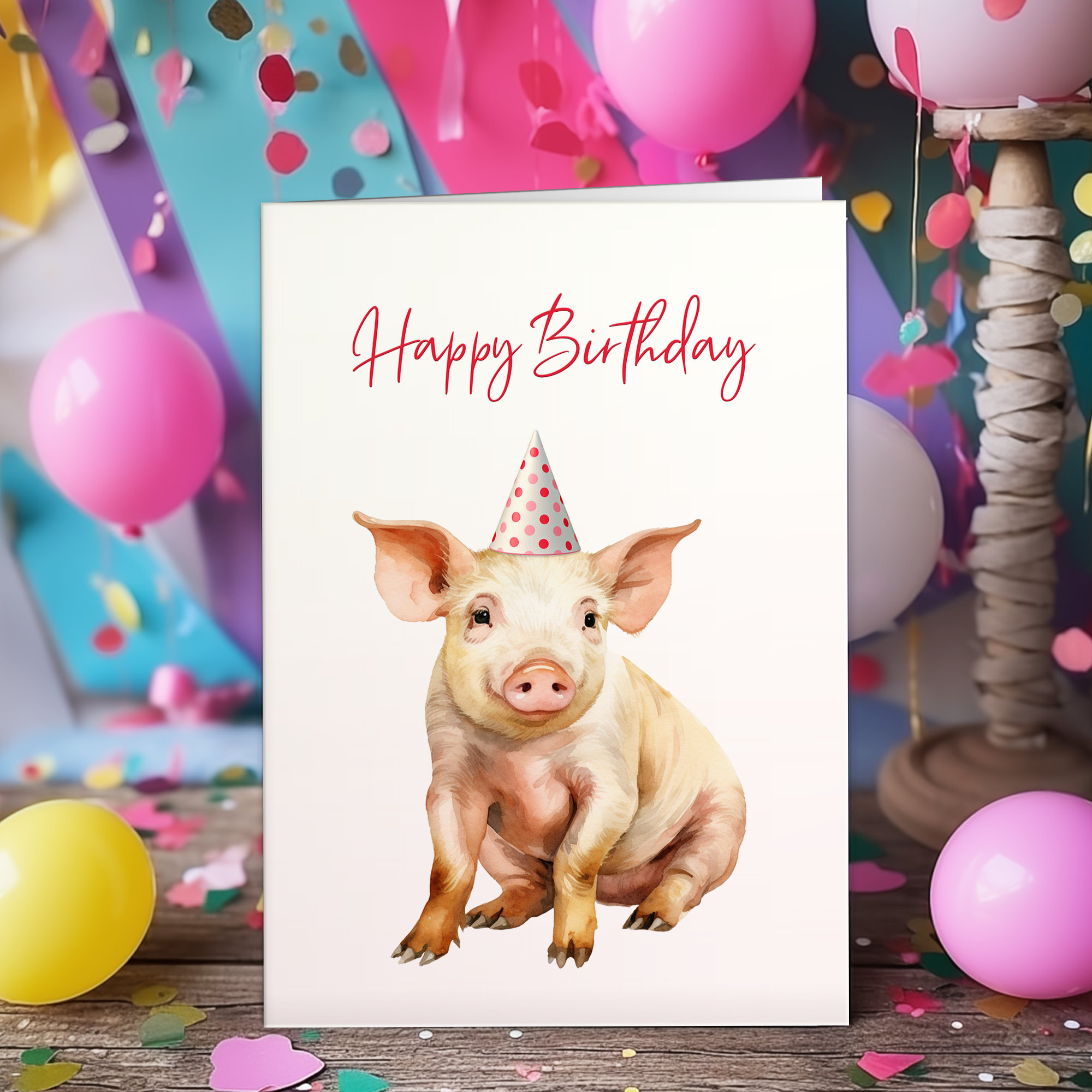 Pig Greeting Card Custom Farm Animals Card for Family Personalised Cute ...