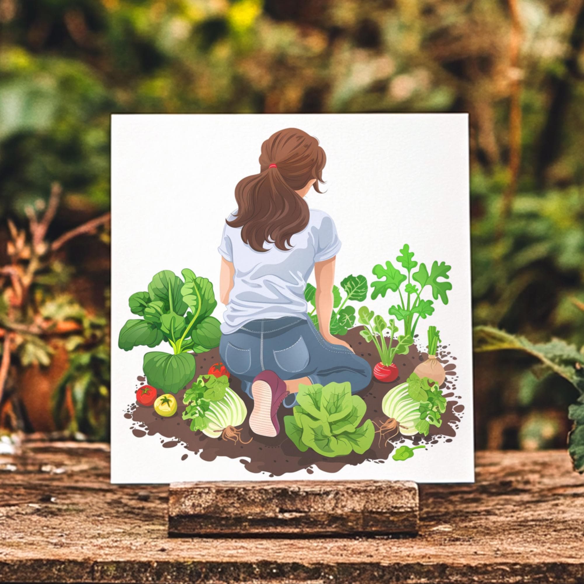 Vegetable Garden Birthday Card Female Brown Hair Custom Greeting Card ...
