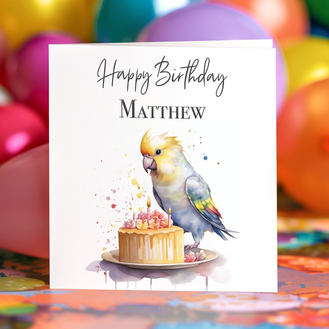 Cockatiel Birthday Card Cute Personalised Custom Painting Animals Card ...