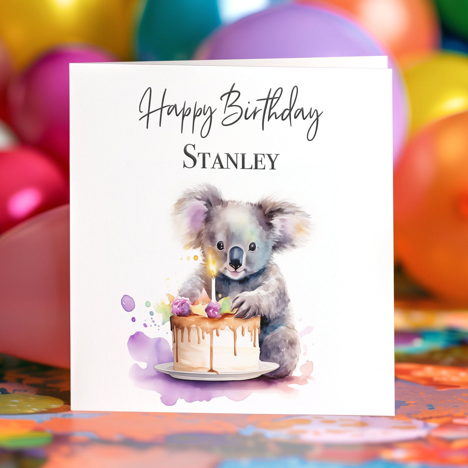 Koala Bear Birthday Card Cute Personalised Custom Painting Animals ...