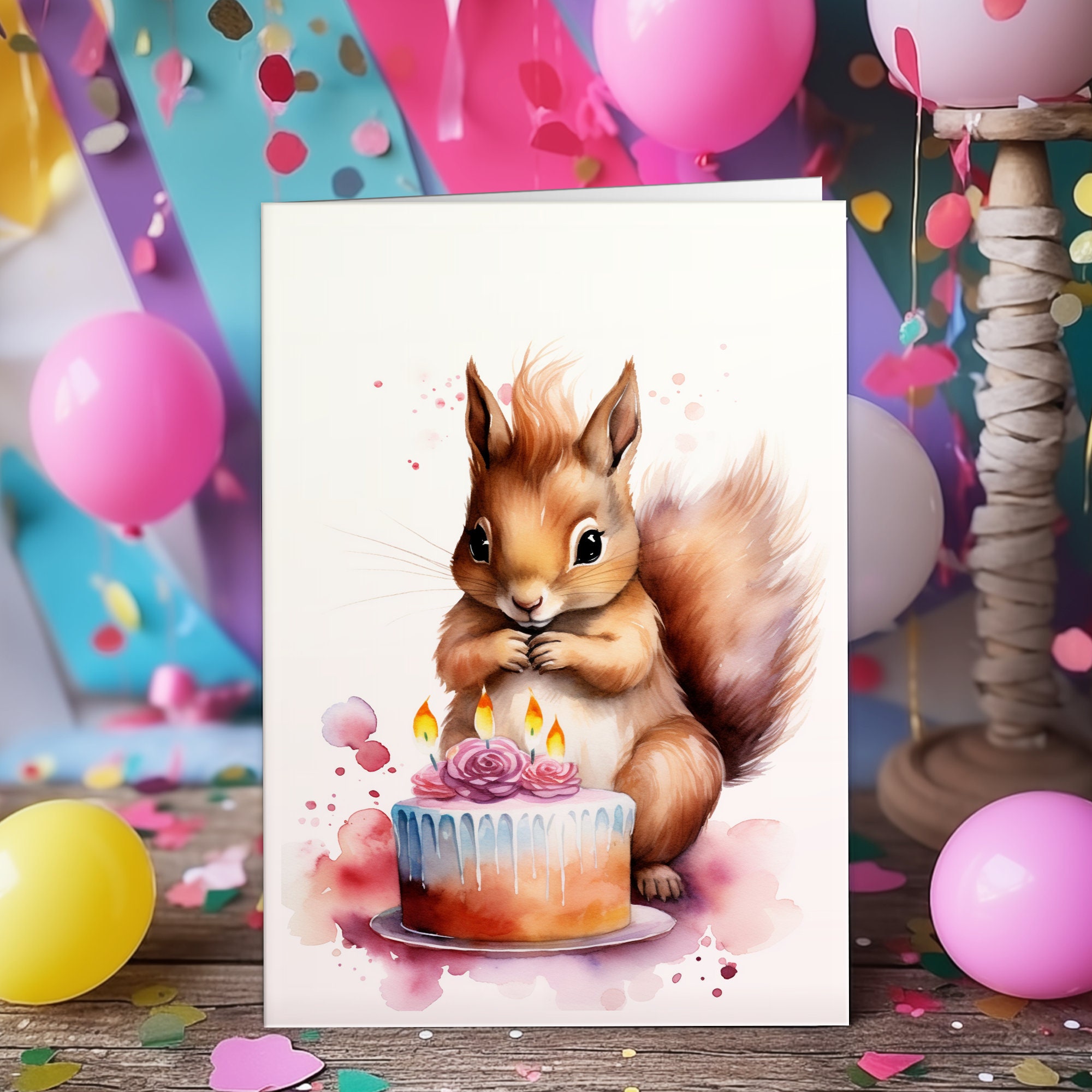 Squirrel Birthday Card Cute Illustration Woodland Animals Blank Card ...