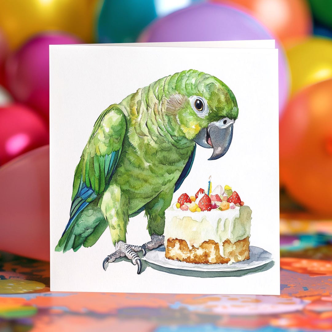 Green Amazon Parrot Birthday Card Cute Personalised Pet Greeting Card ...