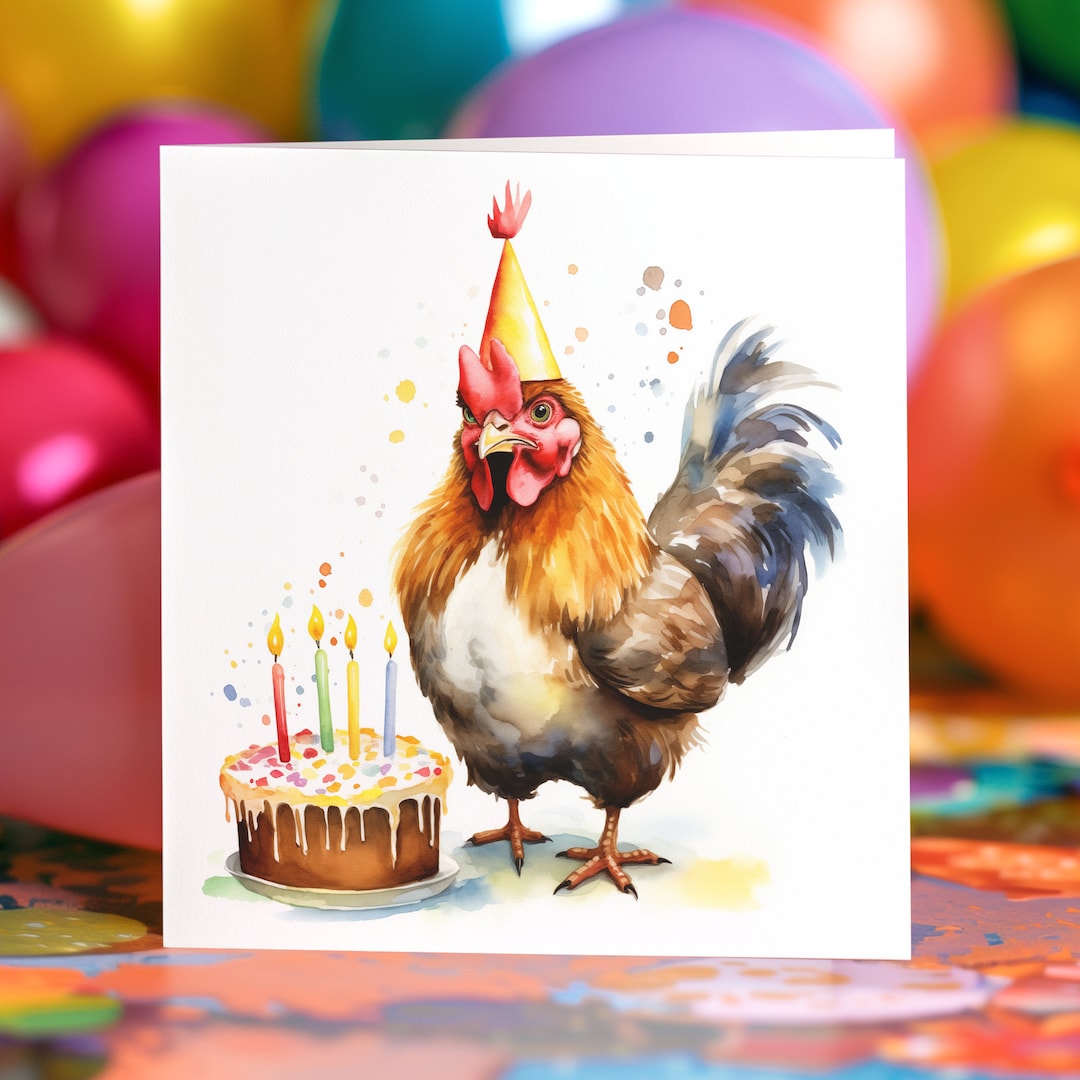 Chicken Birthday Card Cute Personalised Custom Painting Animals Blank ...