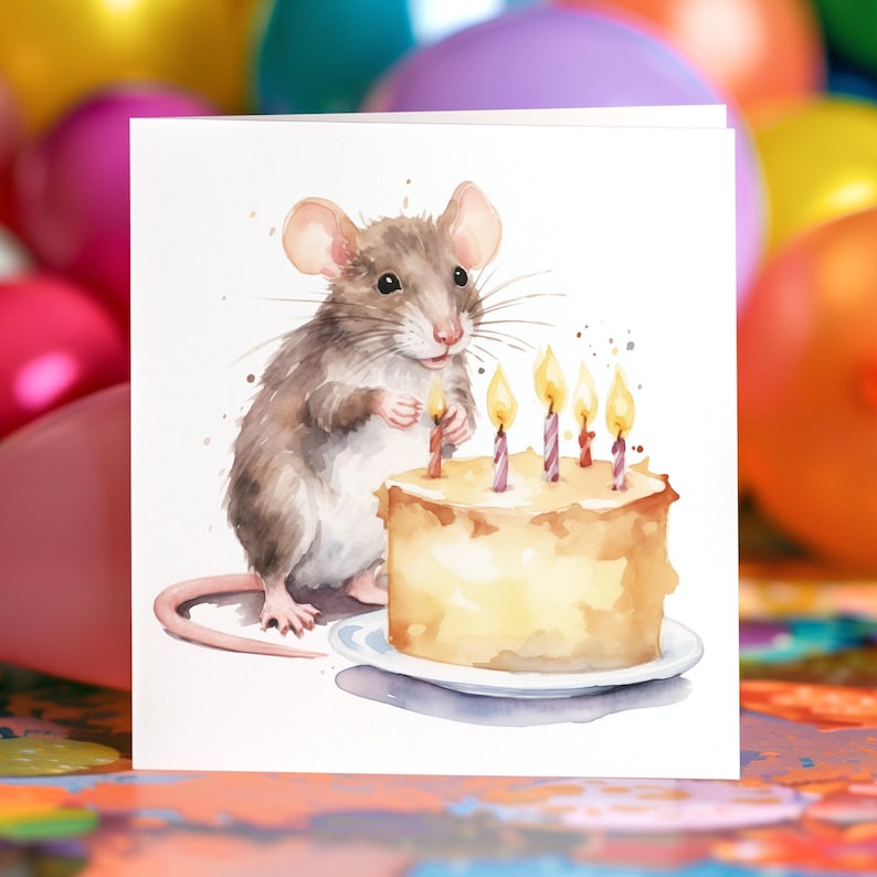 Rat Birthday Card Cute Personalised Custom Painting Animals Blank Card ...