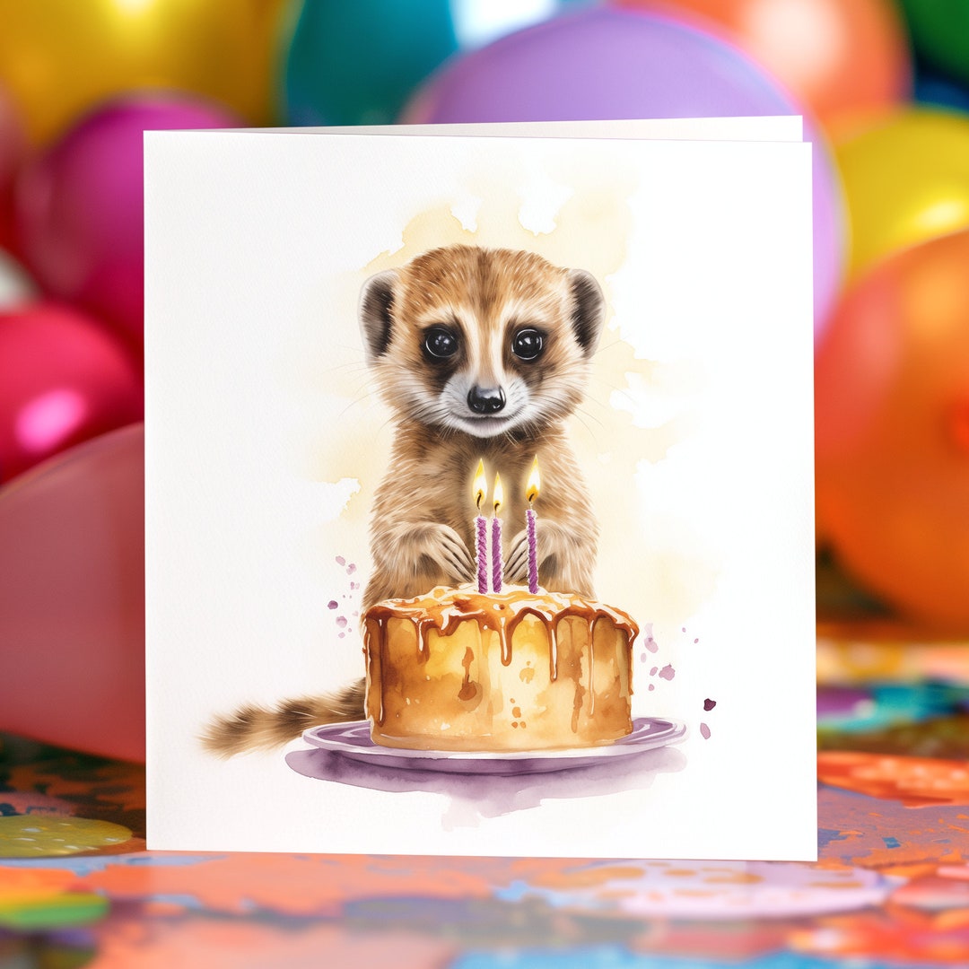 Meerkat Birthday Card Cute Personalised Custom Painting Animals Blank ...