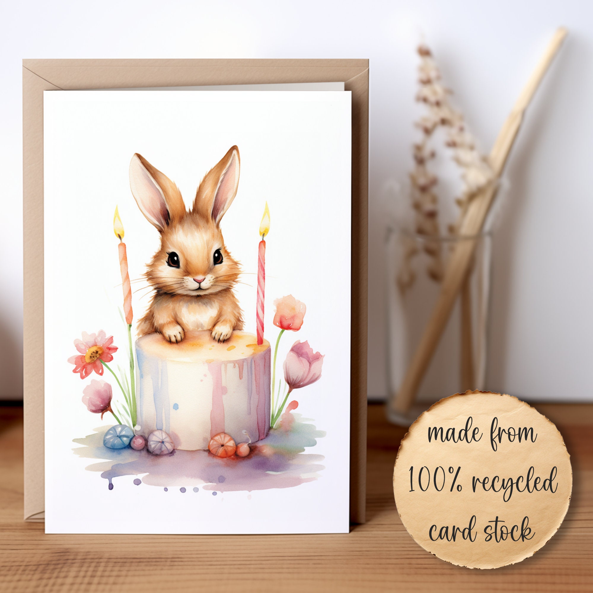 Rabbit Birthday Card Cute Illustration Woodland Animals Blank Card A6 ...
