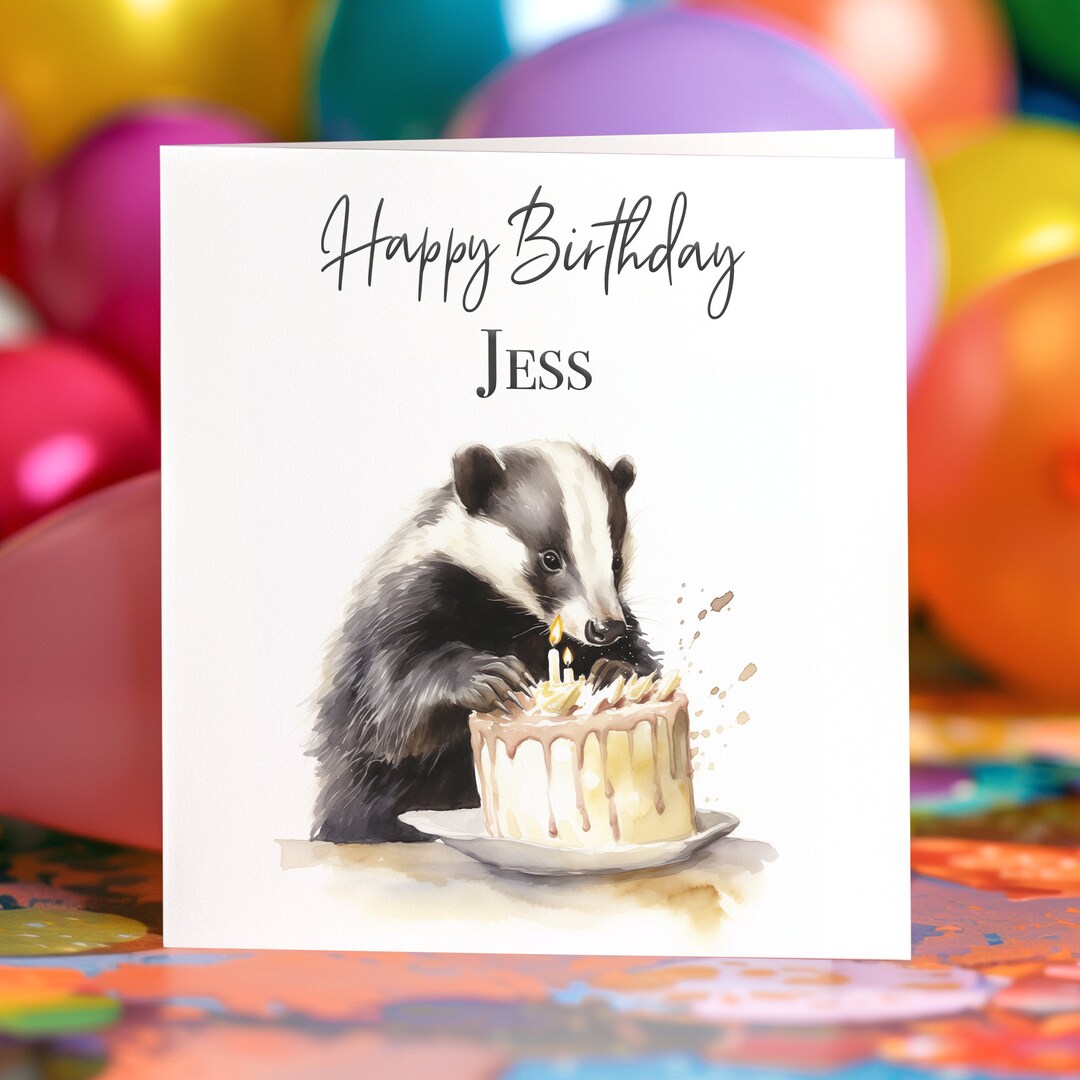 Badger Birthday Card Cute Personalised Custom Painting Animals Blank ...