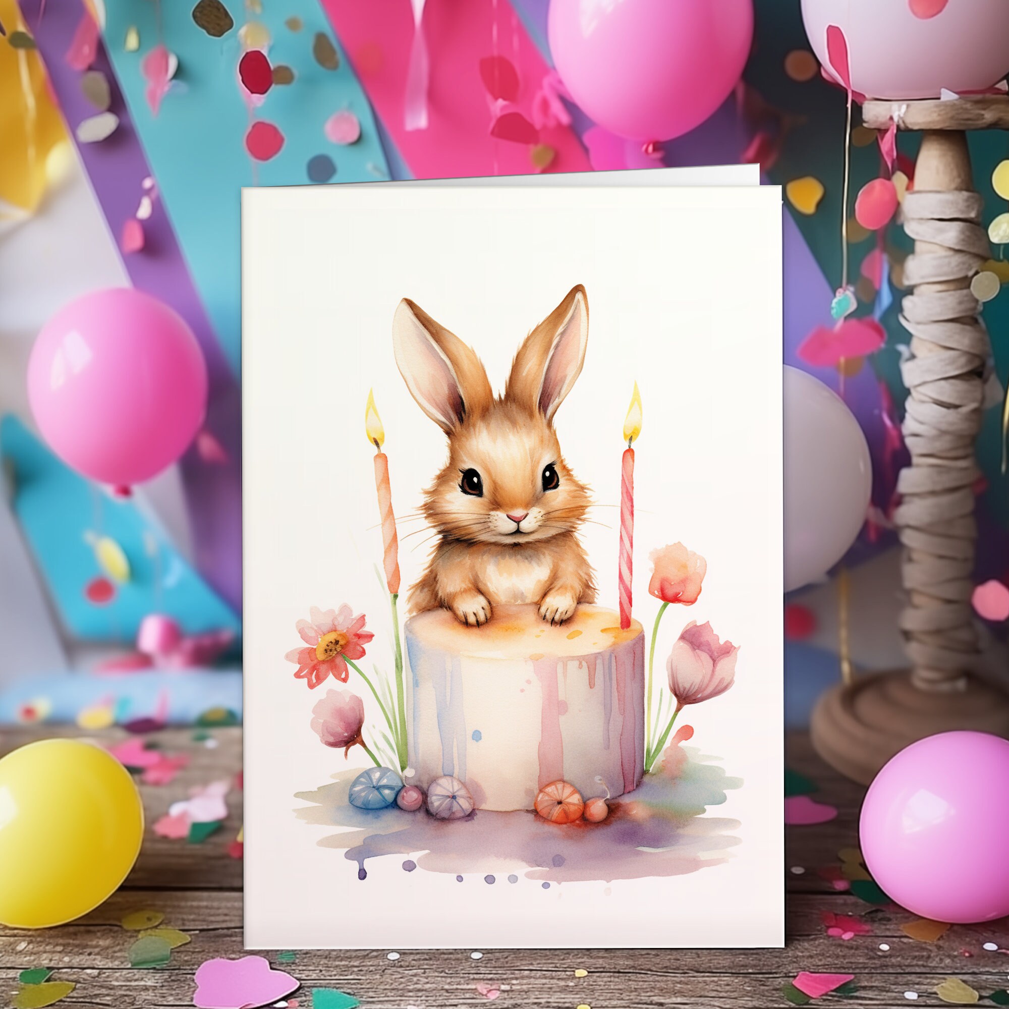 Rabbit Birthday Card Cute Illustration Woodland Animals Blank Card A6 ...
