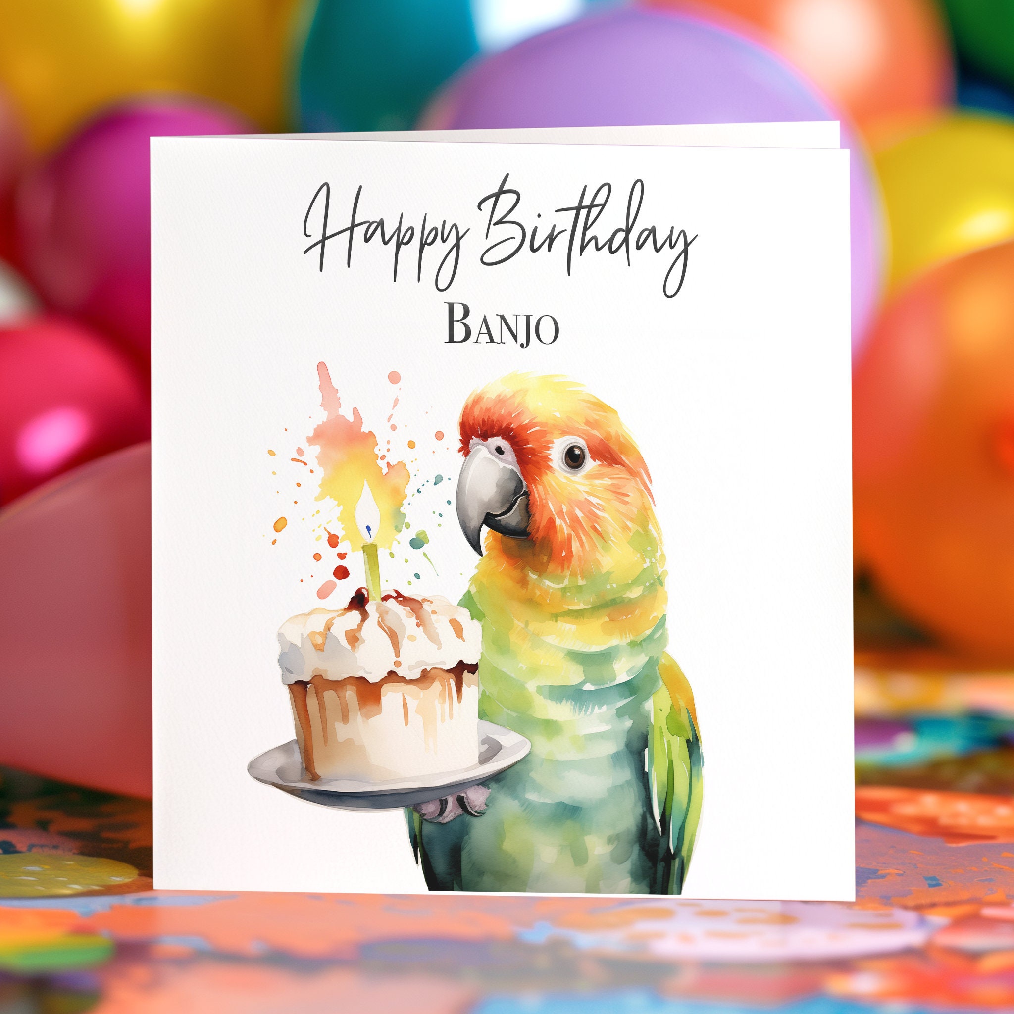 Parrot Birthday Card Cute Personalised Custom Painting Animals Blank ...