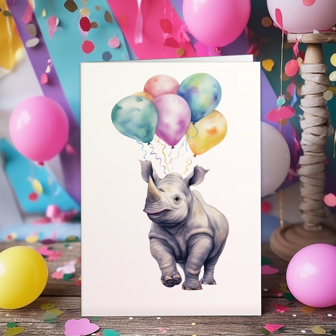 Rhino Birthday Card Cute Illustration Woodland Animals Blank Card Set ...