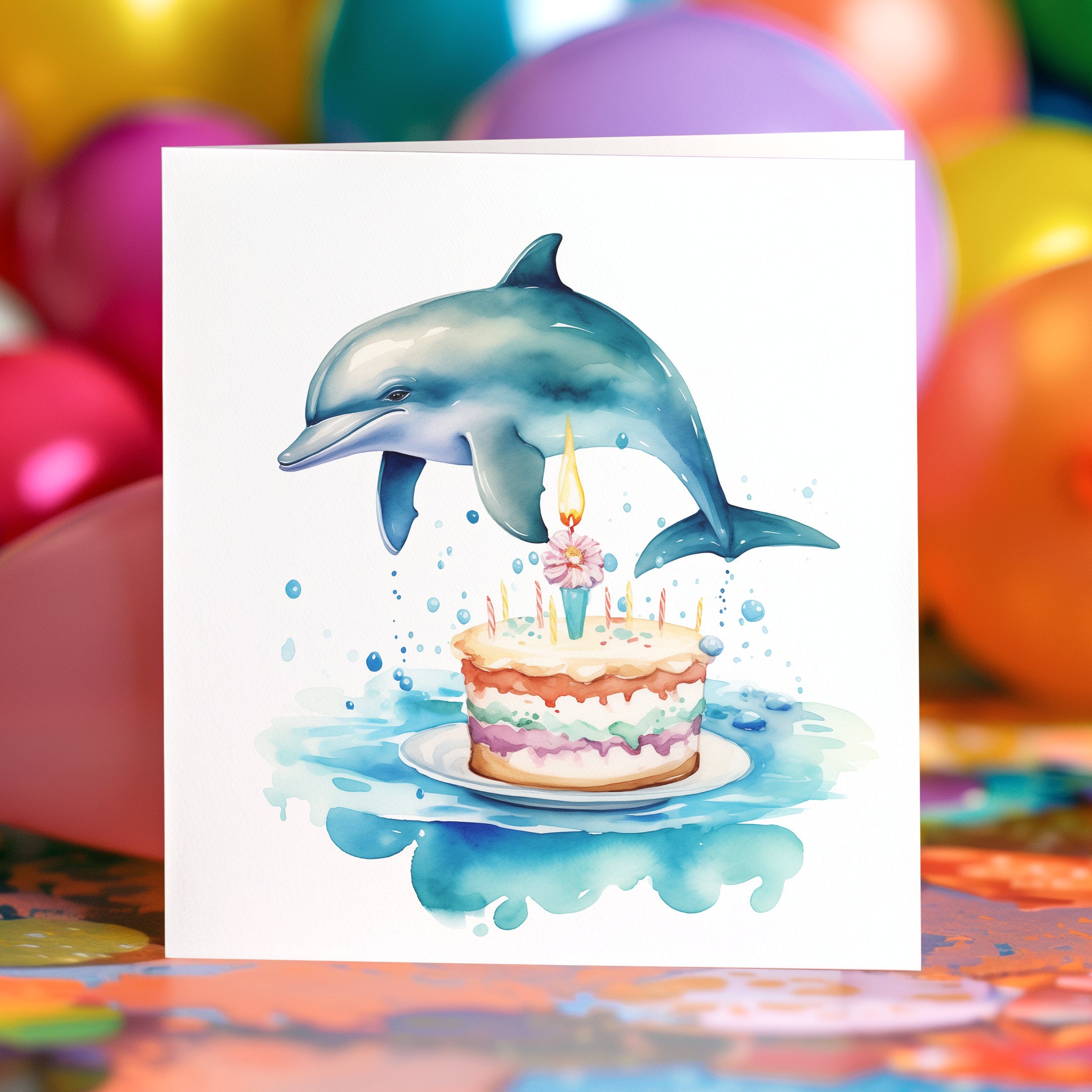 Dolphin Birthday Card Cute Personalised Custom Painting Animals Blank ...