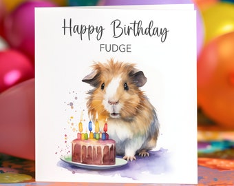 Guinea Pig Birthday Card, Happy Birthday Party Hat and Balloons, Guinea ...