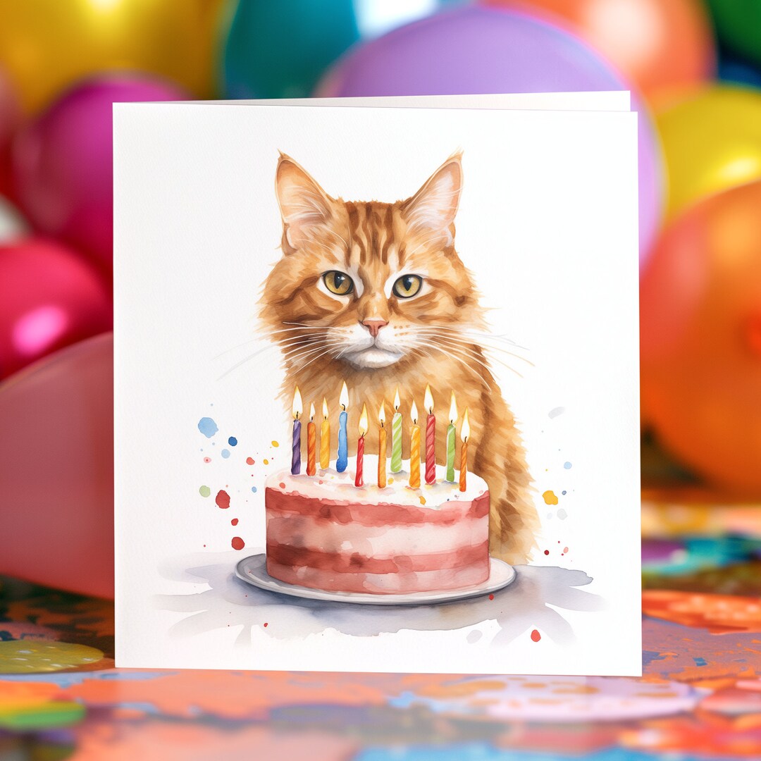 Ginger Cat Birthday Card Cute Personalised Custom Painting Animals ...