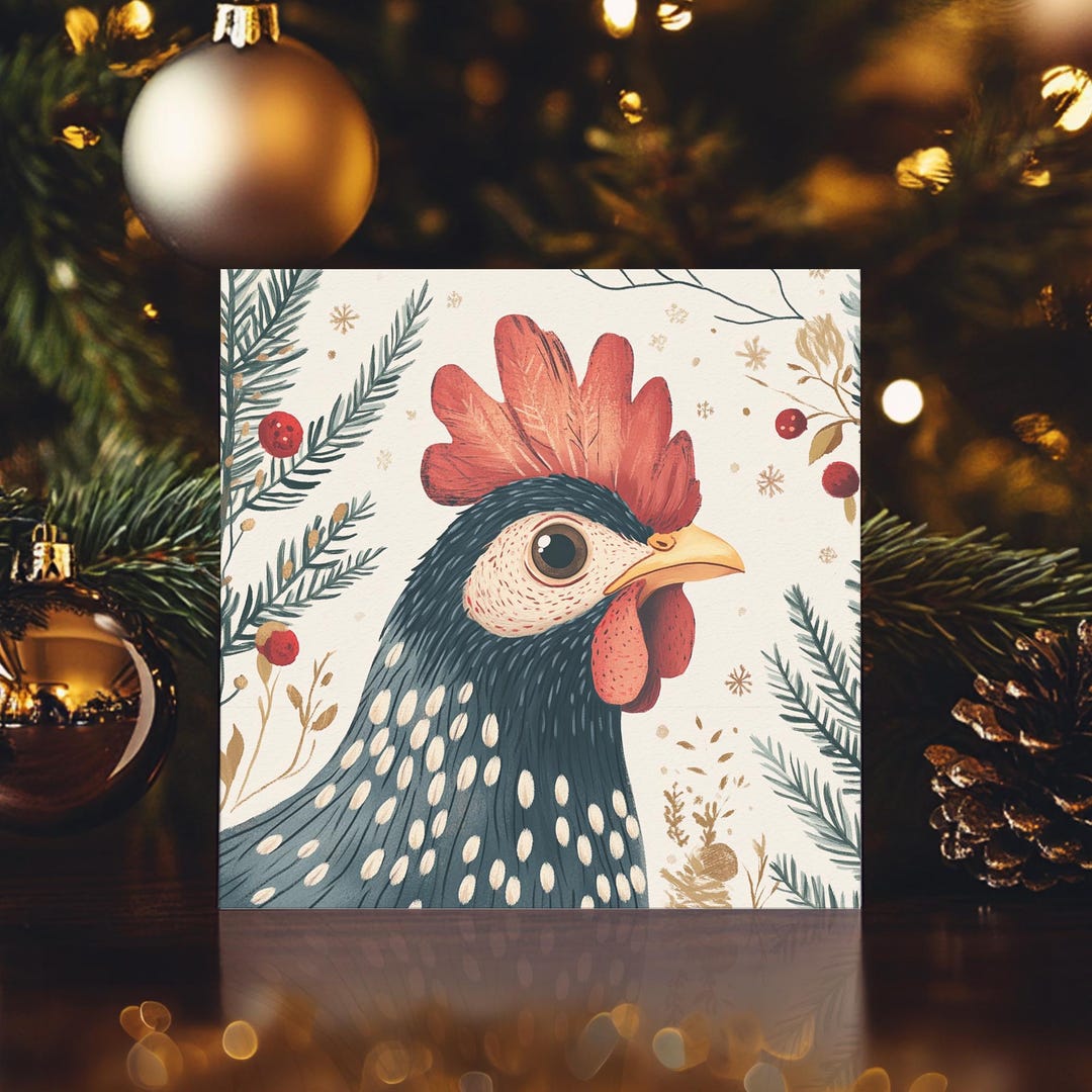 Chicken Christmas Card Snow Flake Festive Card Personalised Custom Xmas ...