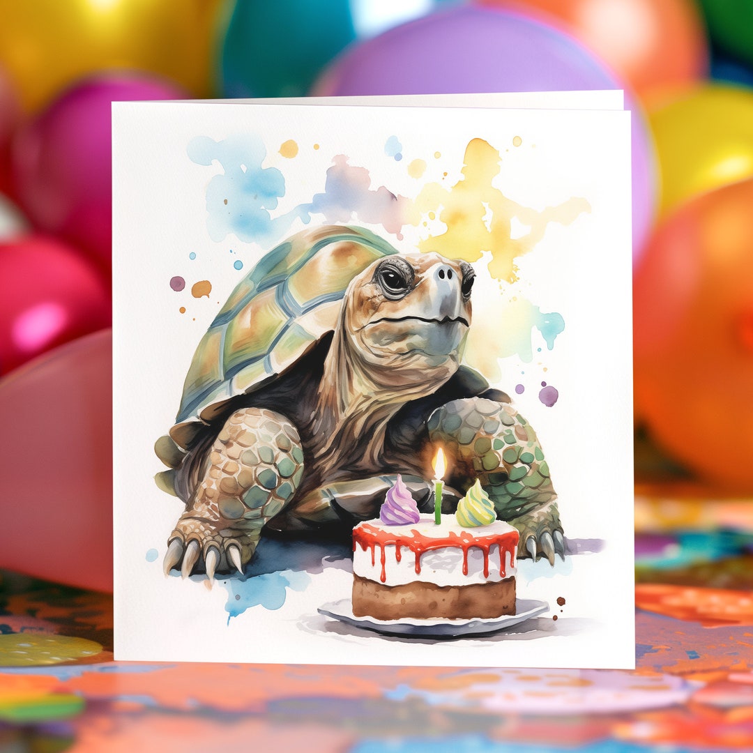 Tortoise Birthday Card Cute Personalised Custom Painting Animals Blank ...