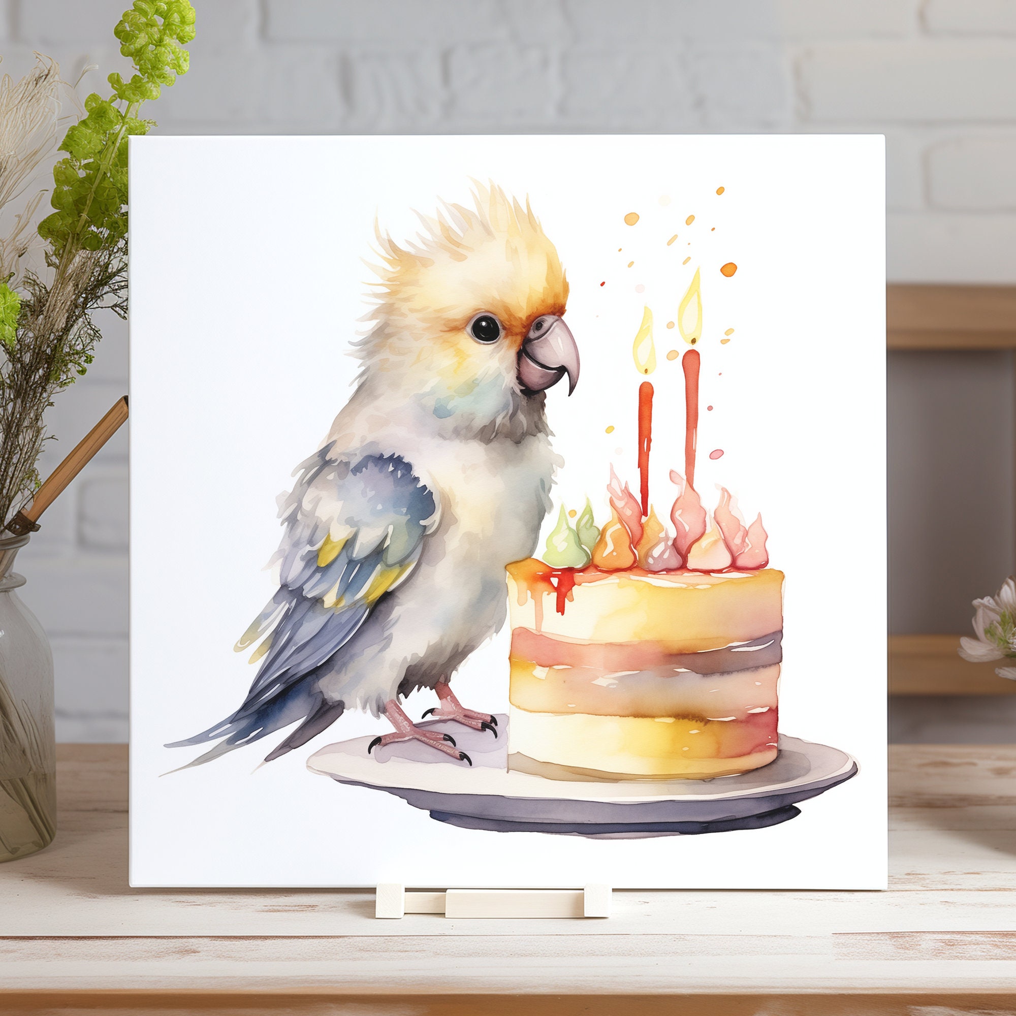 Cockatiel Birthday Card Cute Personalised Custom Painting Animals Card ...