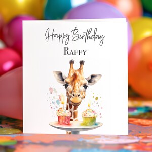 Giraffe Birthday Card Cute Personalised Giraffe Custom Painting Animals ...