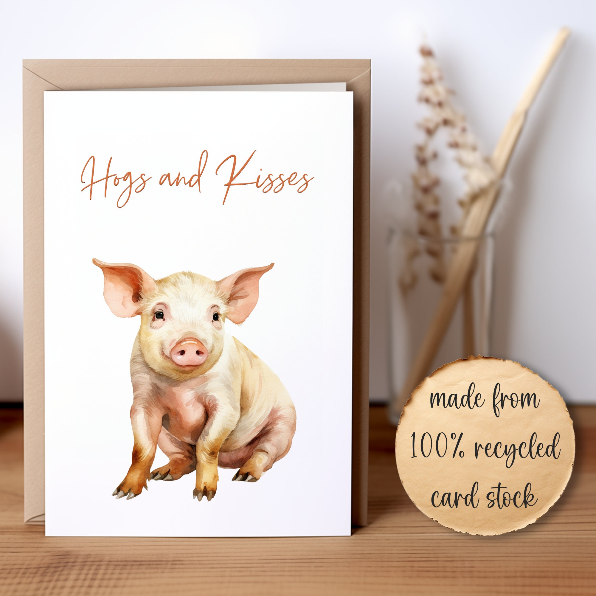 Pig Greeting Card Custom Farm Animals Card for Family Personalised Cute ...