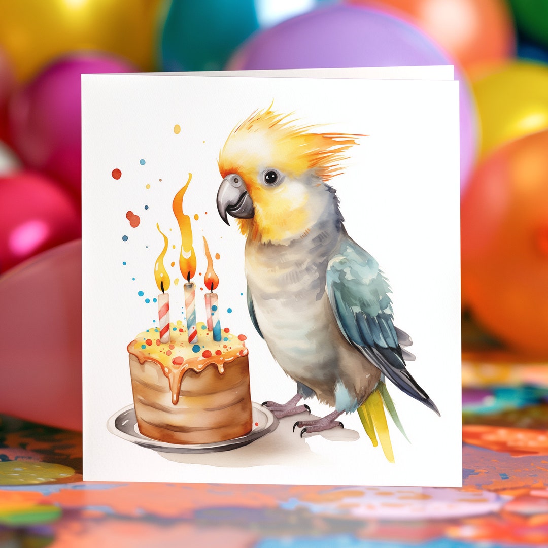 Cockatiel Birthday Card Cute Personalised Custom Painting Animals Blank ...