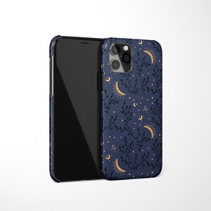 Moon and Floral Phone Case Stars Celestial Dark Themed Floral Case Navy ...