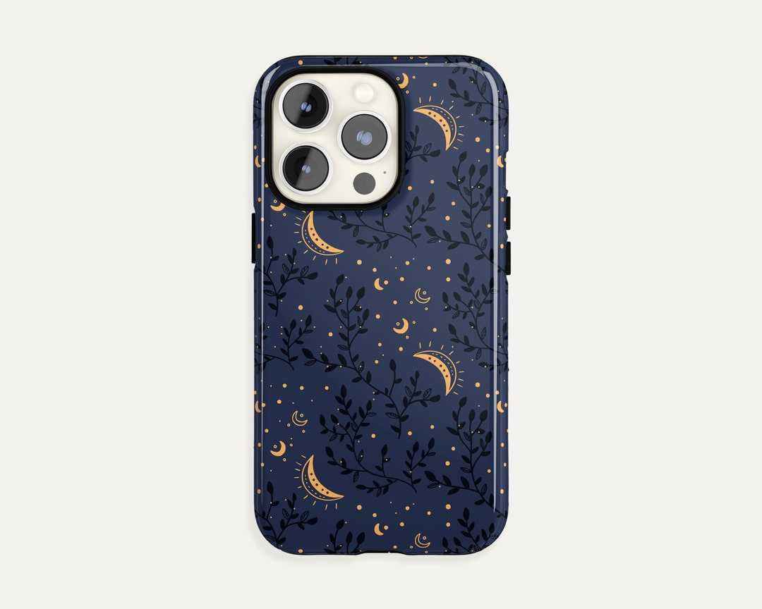 Moon and Floral Phone Case Stars Celestial Dark Themed Floral Case Navy ...