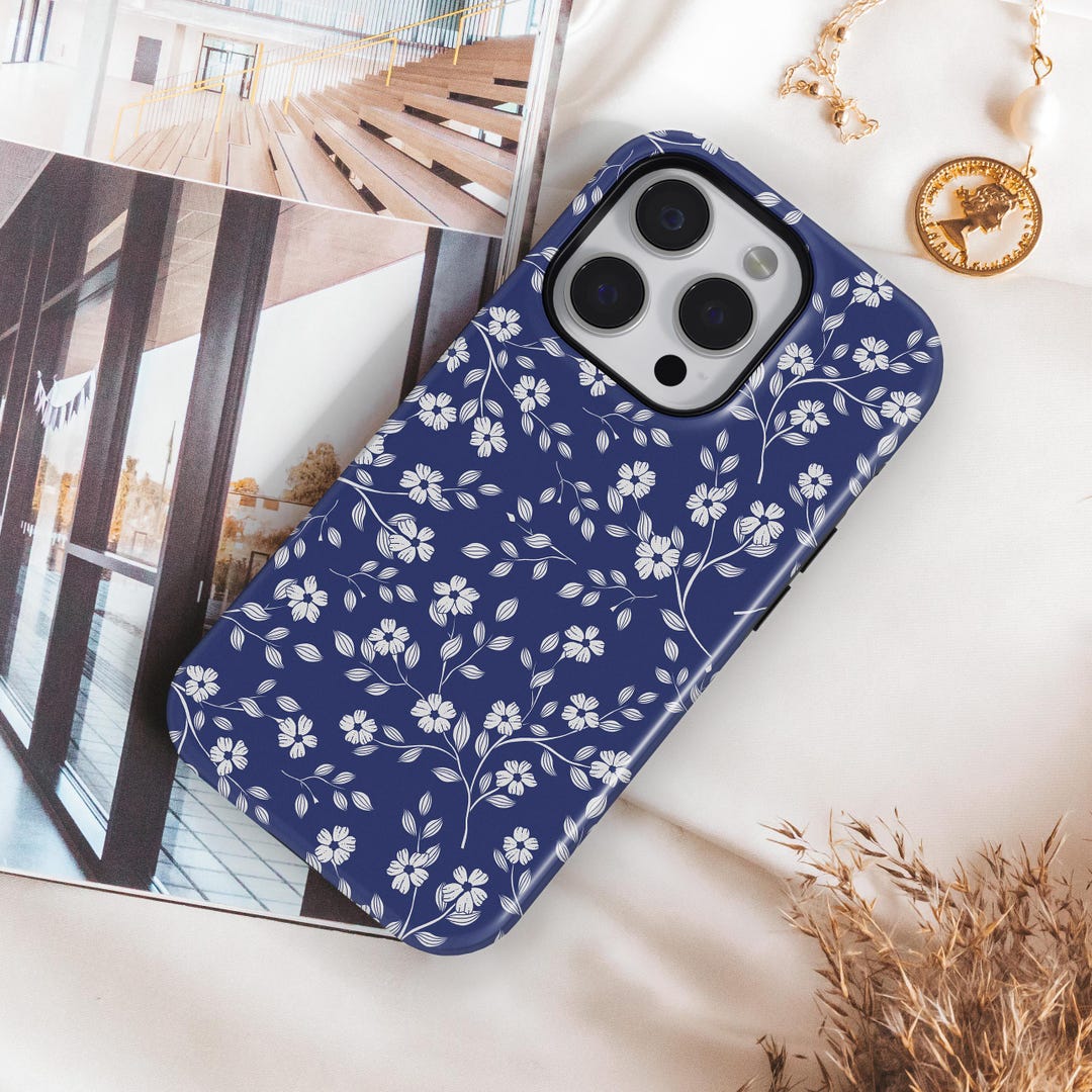 Blue Floral Phone Case, iPhone 17 Pro Max Case, S26 Ultra & Pixel Cover ...