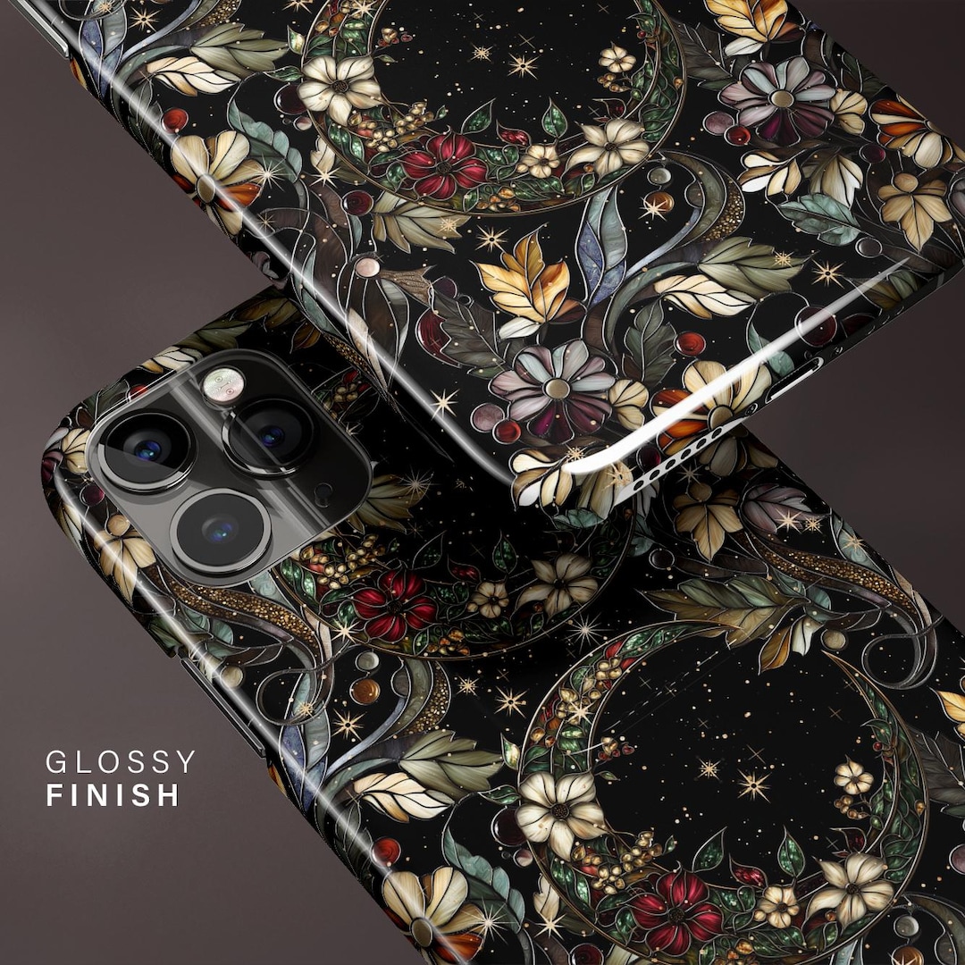 Stained Glass Phone Case, Moon Floral iPhone 16 15 14 13 12 11 Pro Max ...